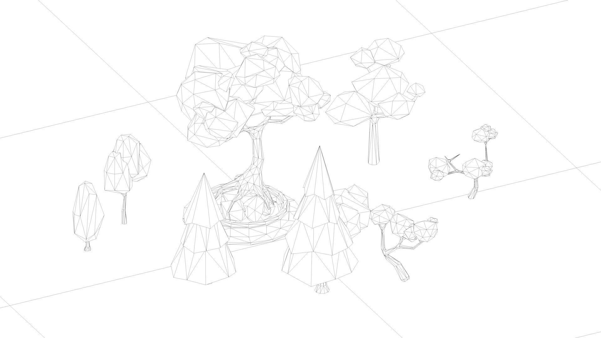 low ploy scene cartoon trees pine trees potted plants 3D model | CGTrader