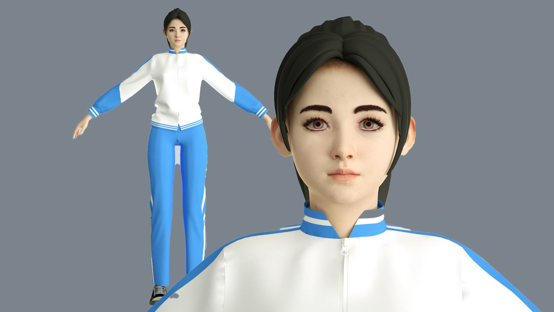 Chinese middle school student cartoon female student 3D model | CGTrader