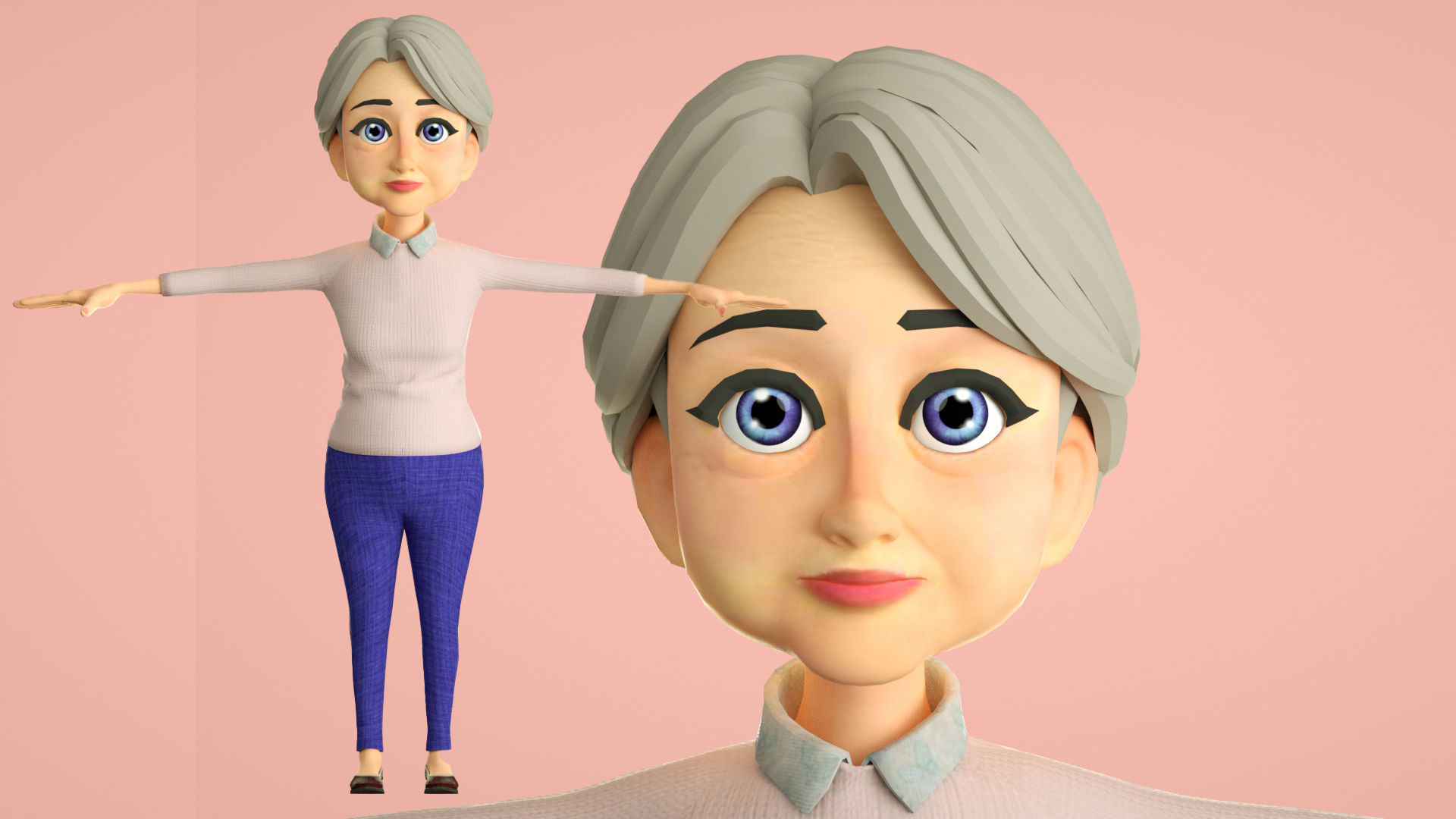 cartoon old lady old granny aunt aunt old man mother grandma 3D model ...