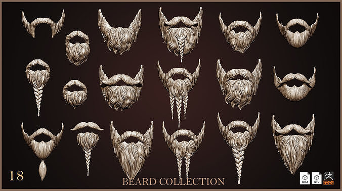 Beard Collection - 18 beard Sculpts 3D model | CGTrader