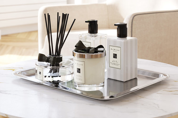 Set of exclusive cosmetics and perfumes on a metal tray 3D model | CGTrader