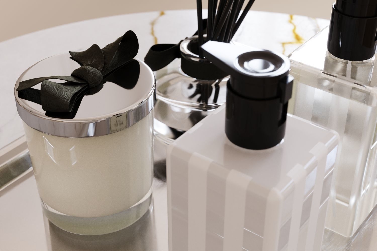 Set of exclusive cosmetics and perfumes on a metal tray 3D model | CGTrader