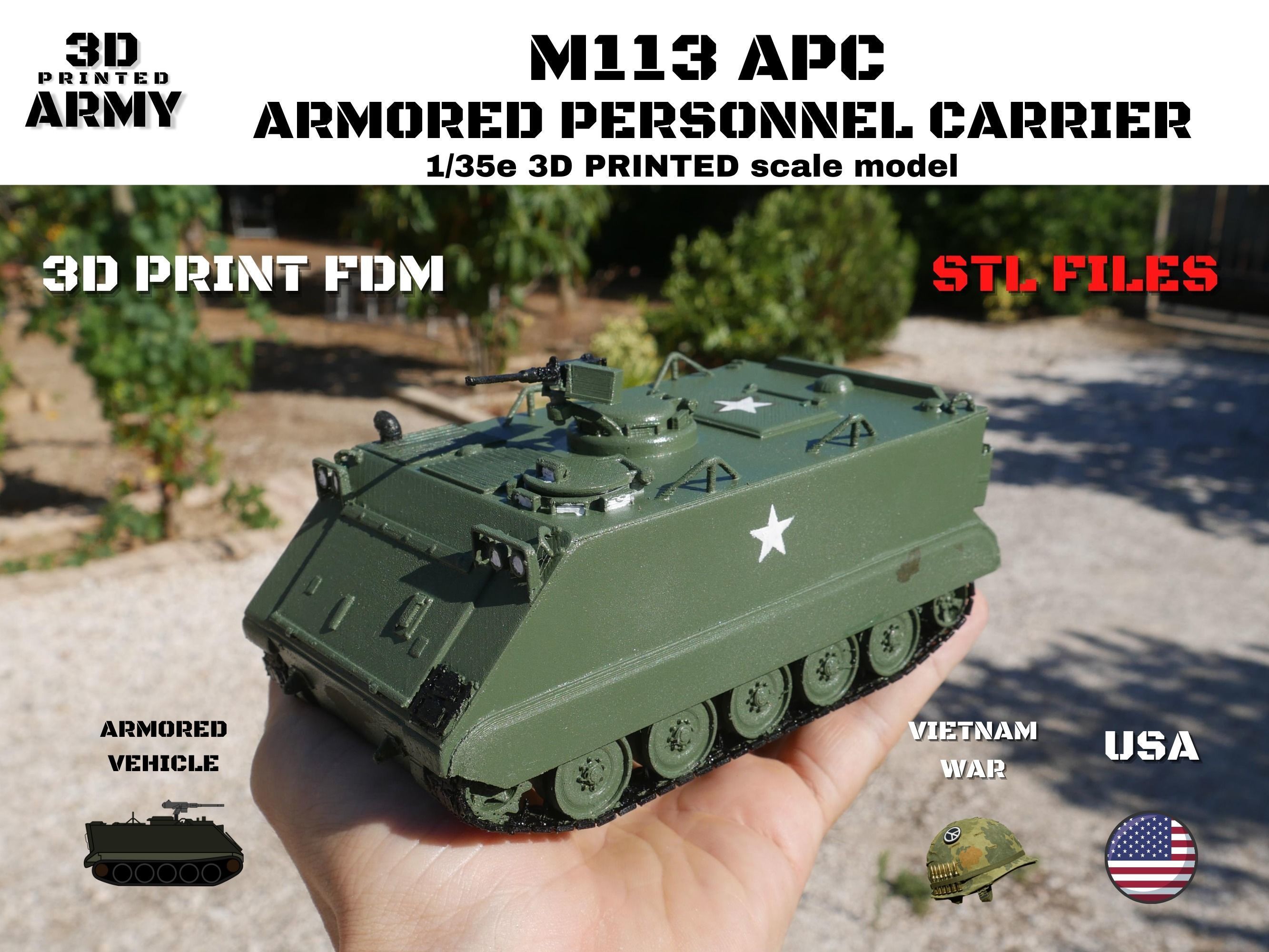 Armored vehicle M113 APC - STL files- vietnam war era 3D model 3D ...