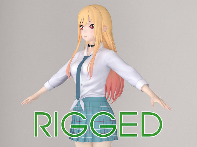 T pose rigged model of Marin Kitagawa anime girl 3D model rigged | CGTrader