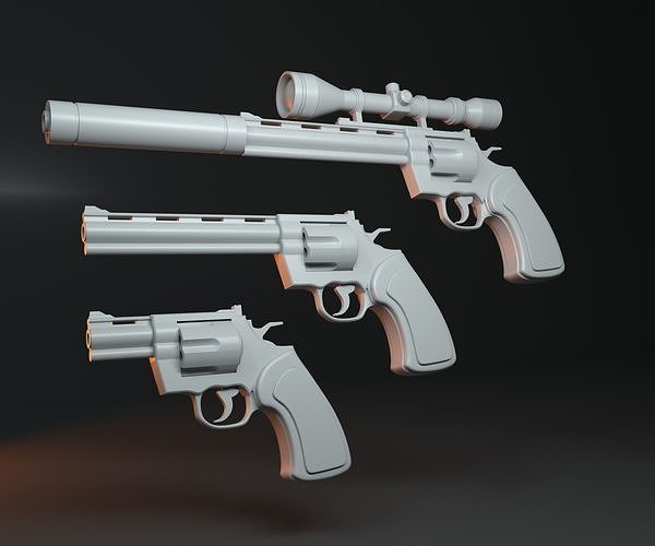 3D model Revolver 3 types standard short and tuned VR / AR / low-poly ...