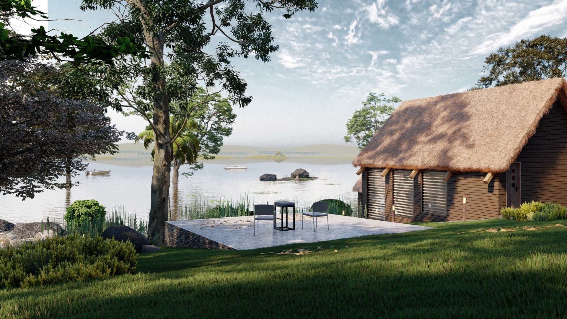 cabin house on shore of lake 3D model | CGTrader