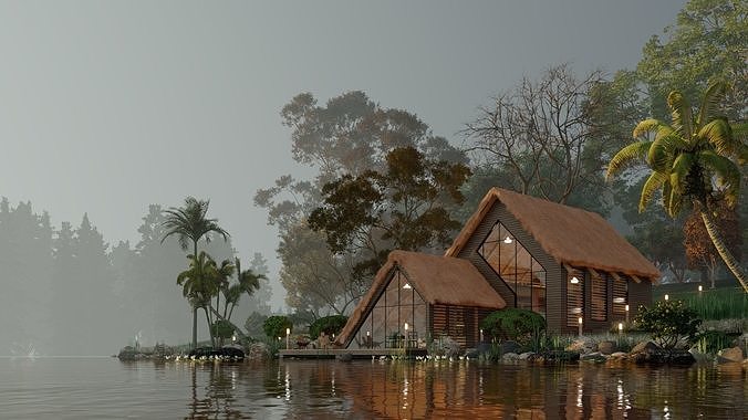 cabin house on shore of lake 3D model | CGTrader