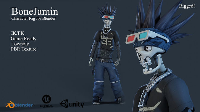 3D model Bonejamin Character Rig for Blender VR / AR / low-poly | CGTrader
