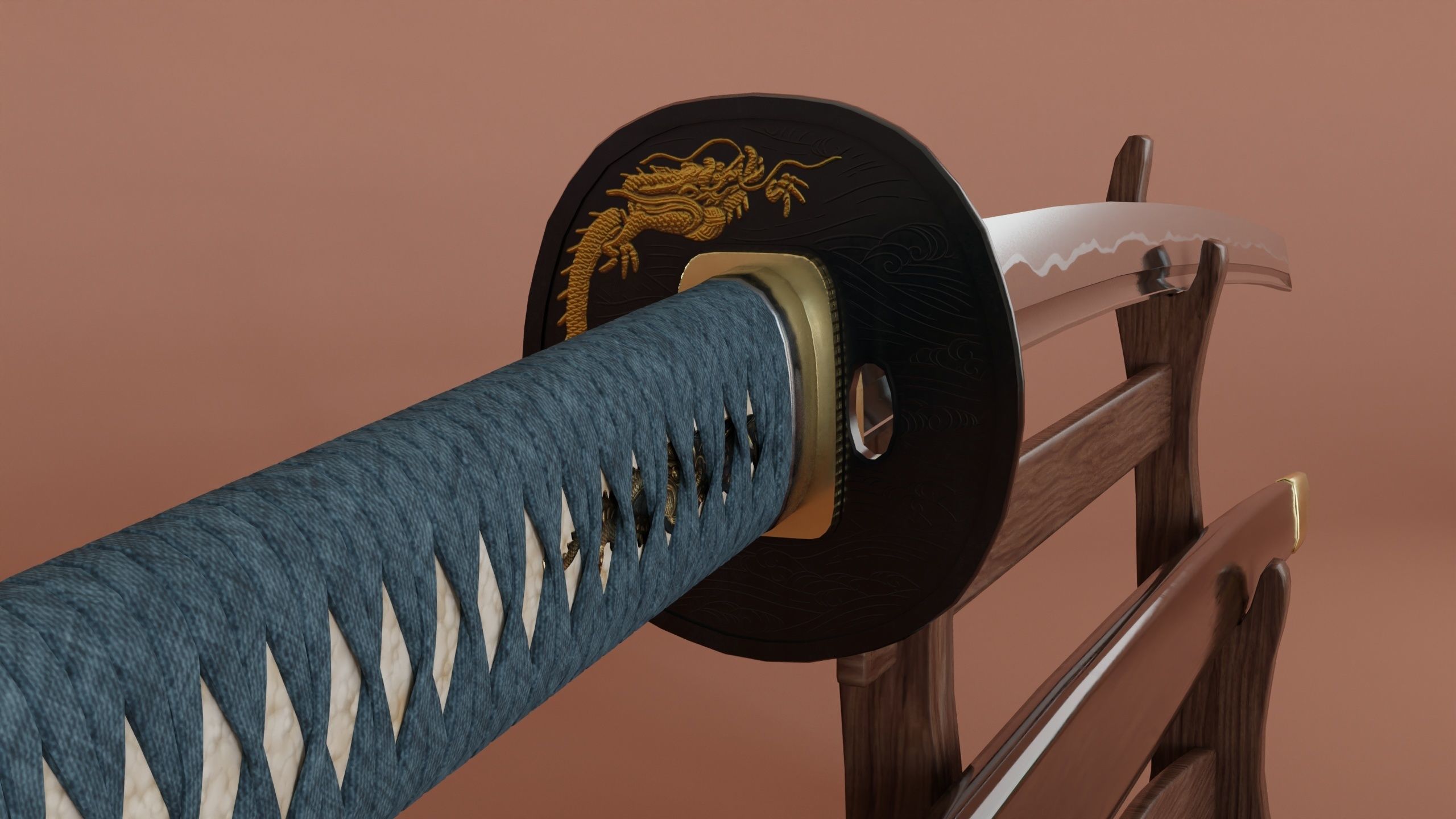 3D model catana set with saya and stand low-poly PBR VR / AR / low-poly ...