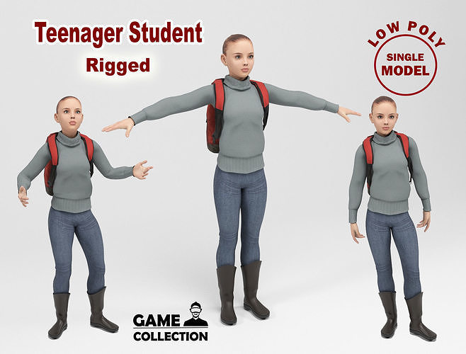 3D model Teenager Student 1 VR / AR / low-poly | CGTrader