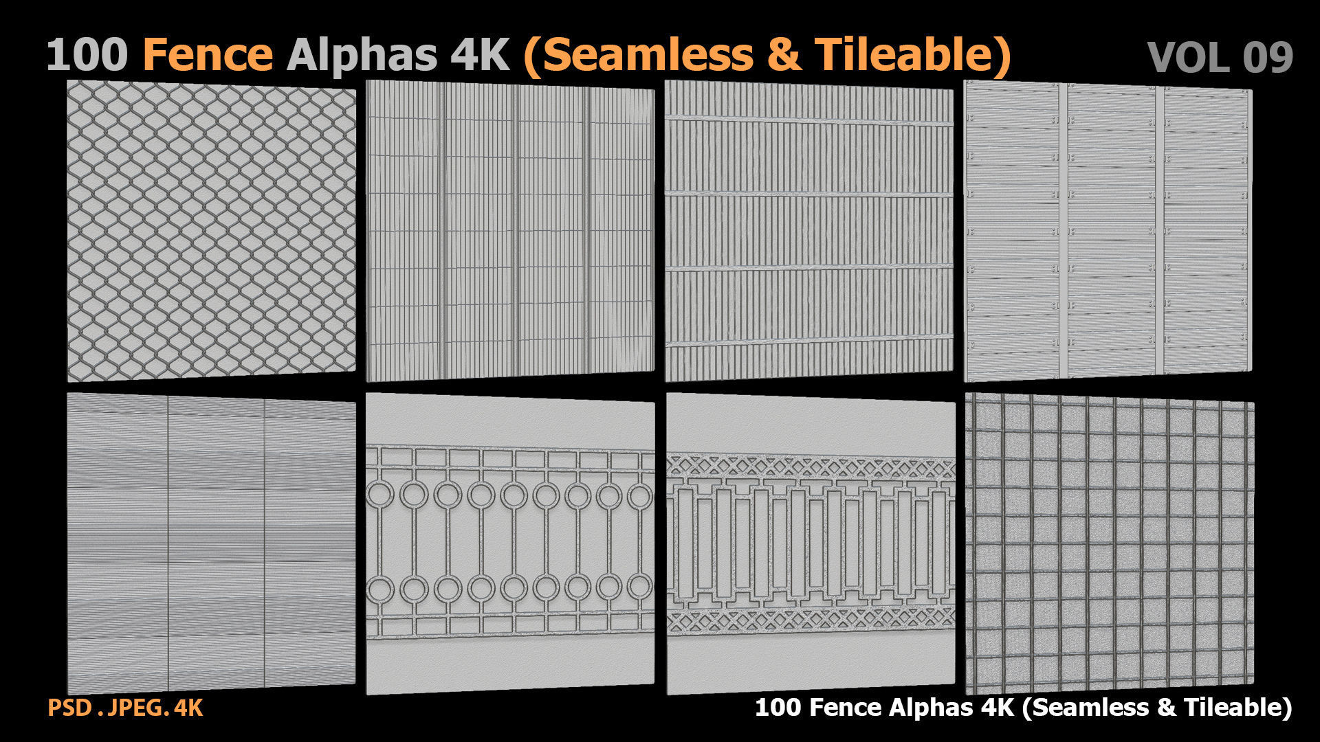 100 Fence Alphas 4K Seamless Tileable VOL 09 Texture | CGTrader