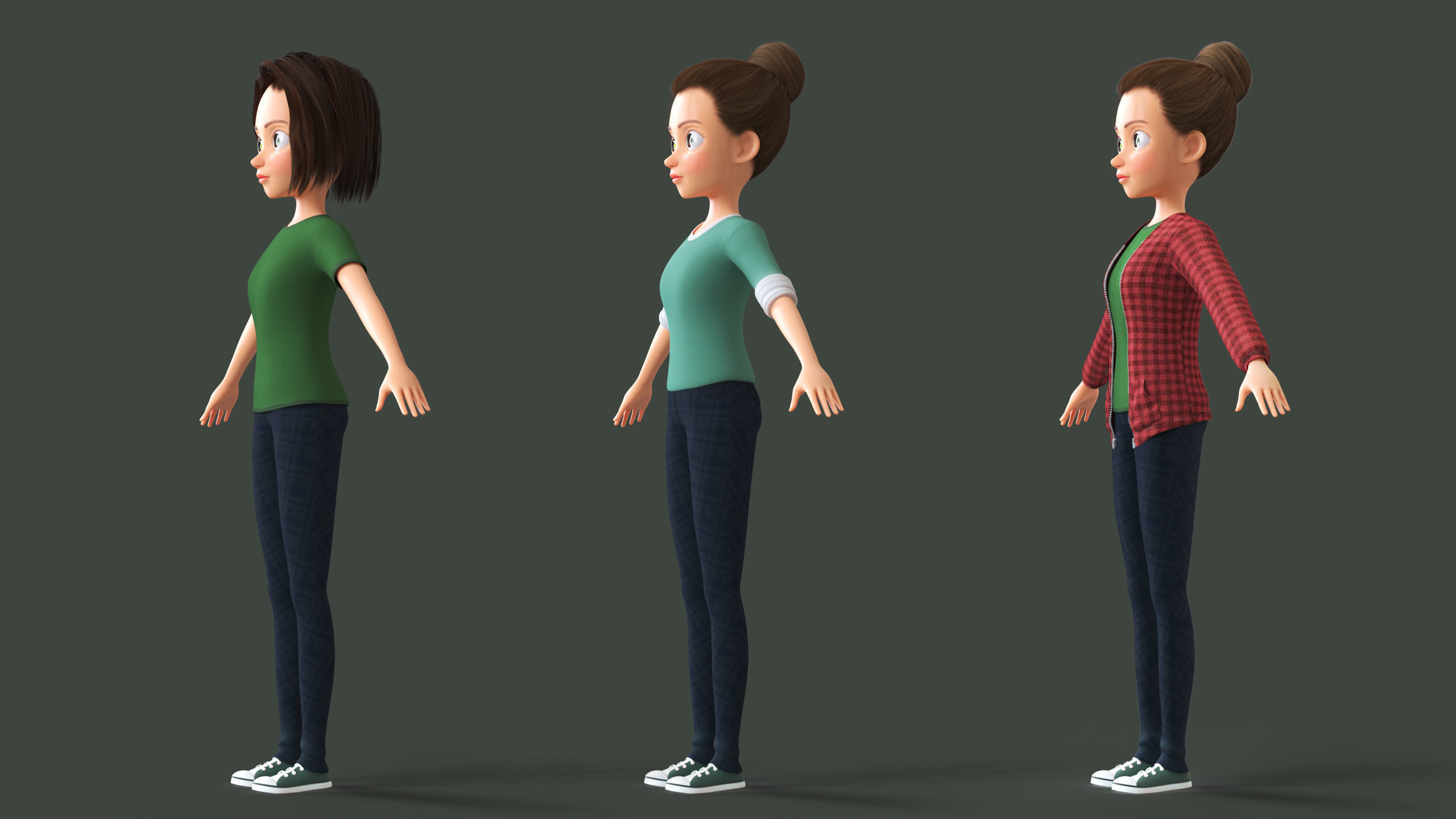 Cartoon Teen Girl - College Student 3D model rigged | CGTrader