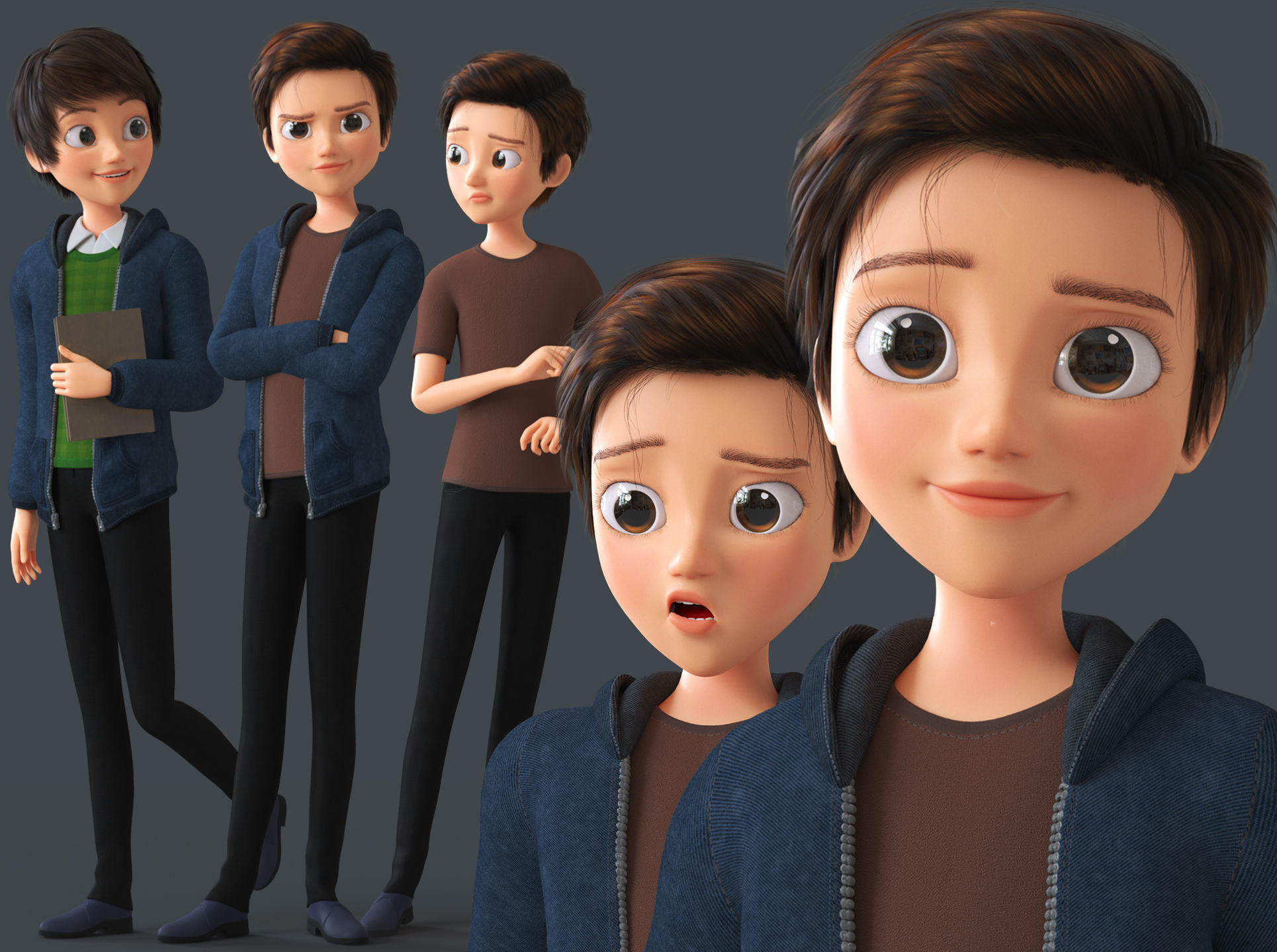 Cartoon Teen Boy - College Student 3D model rigged | CGTrader