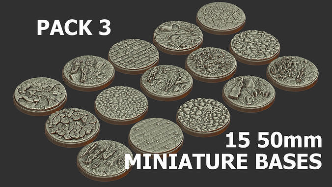 PACK 3 - 15 MINIATURE BASES 50mm 3D Print Ready 3D model 3D printable ...