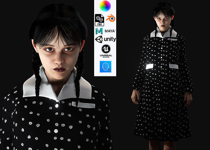 3D model Wednesday Jenna Ortega Woman VR / AR / low-poly | CGTrader