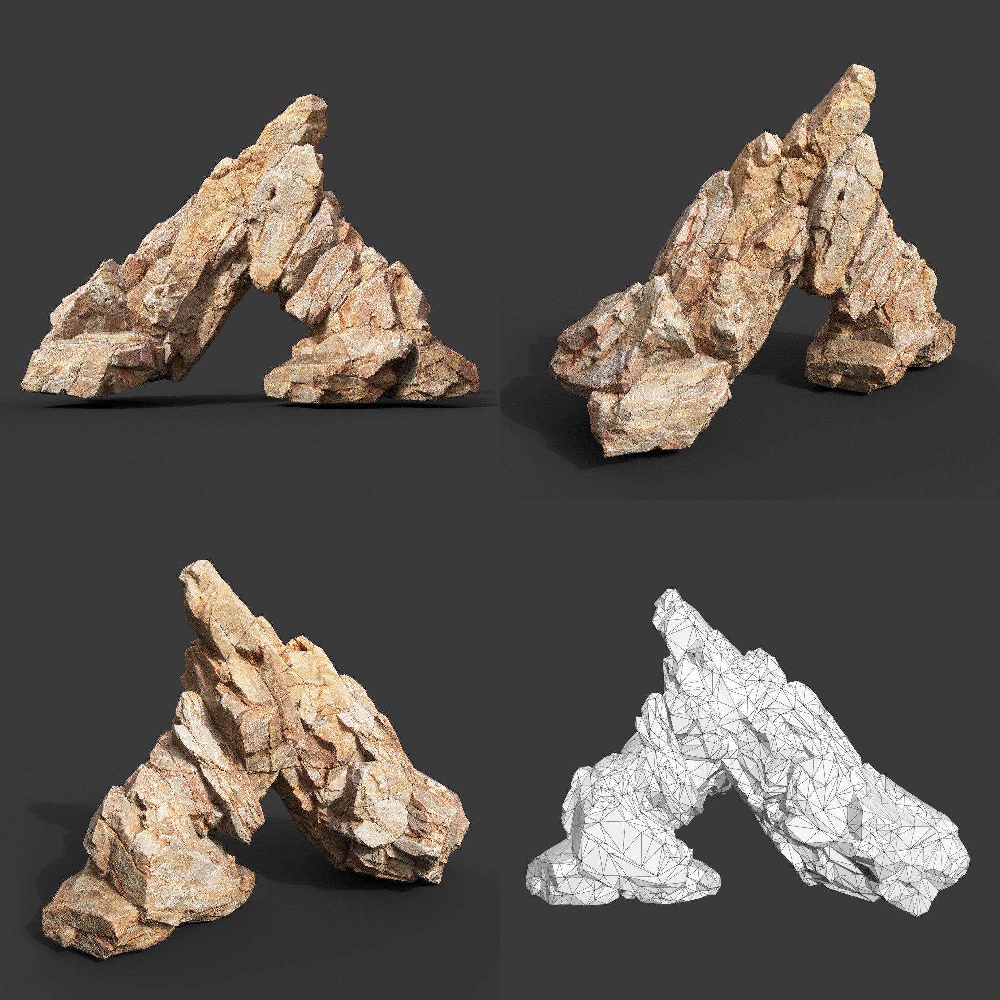 3D model Low Poly Yellow Rock Formation 221219 - Ultra HD 16K Texture ...