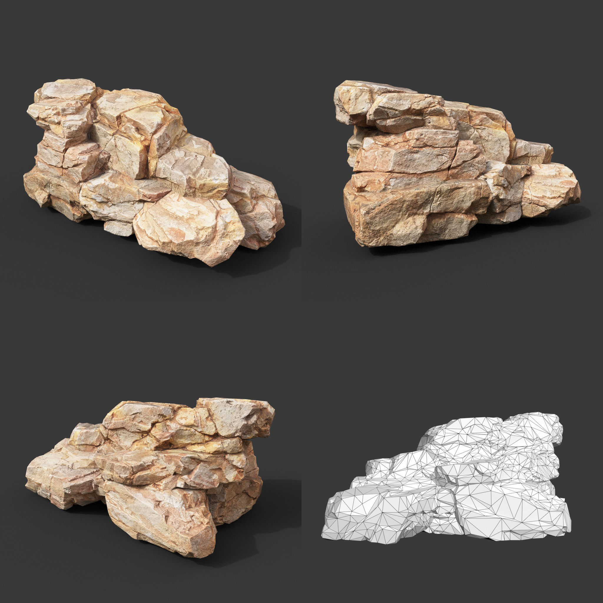 3D model Low Poly Yellow Rock Formation 221219 - Ultra HD 16K Texture ...