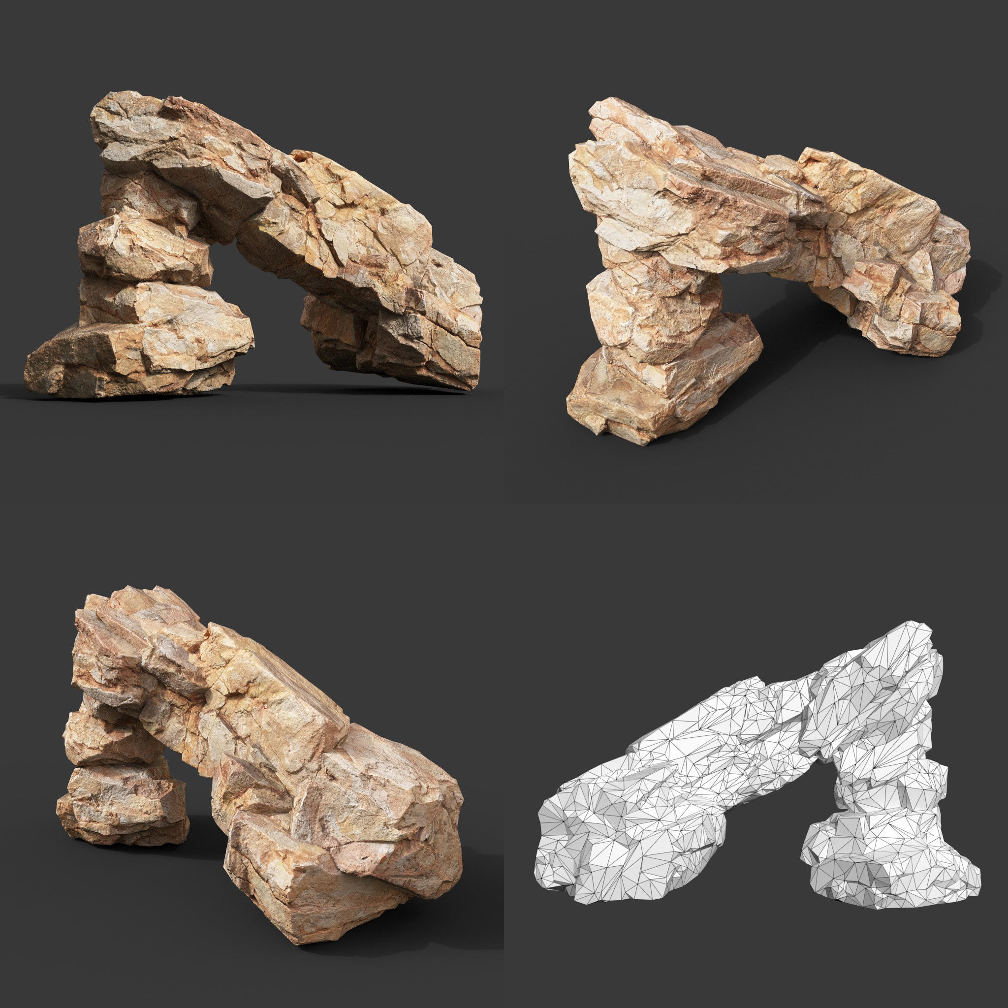 3D model Low Poly Yellow Rock Formation 221219 - Ultra HD 16K Texture ...