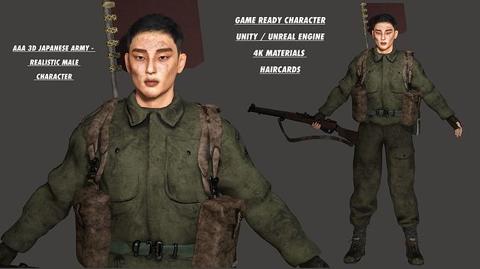 3D model AAA 3D REALISTIC ASIAN MALE CHARACTER - JAPANESE ARMY VR / AR ...