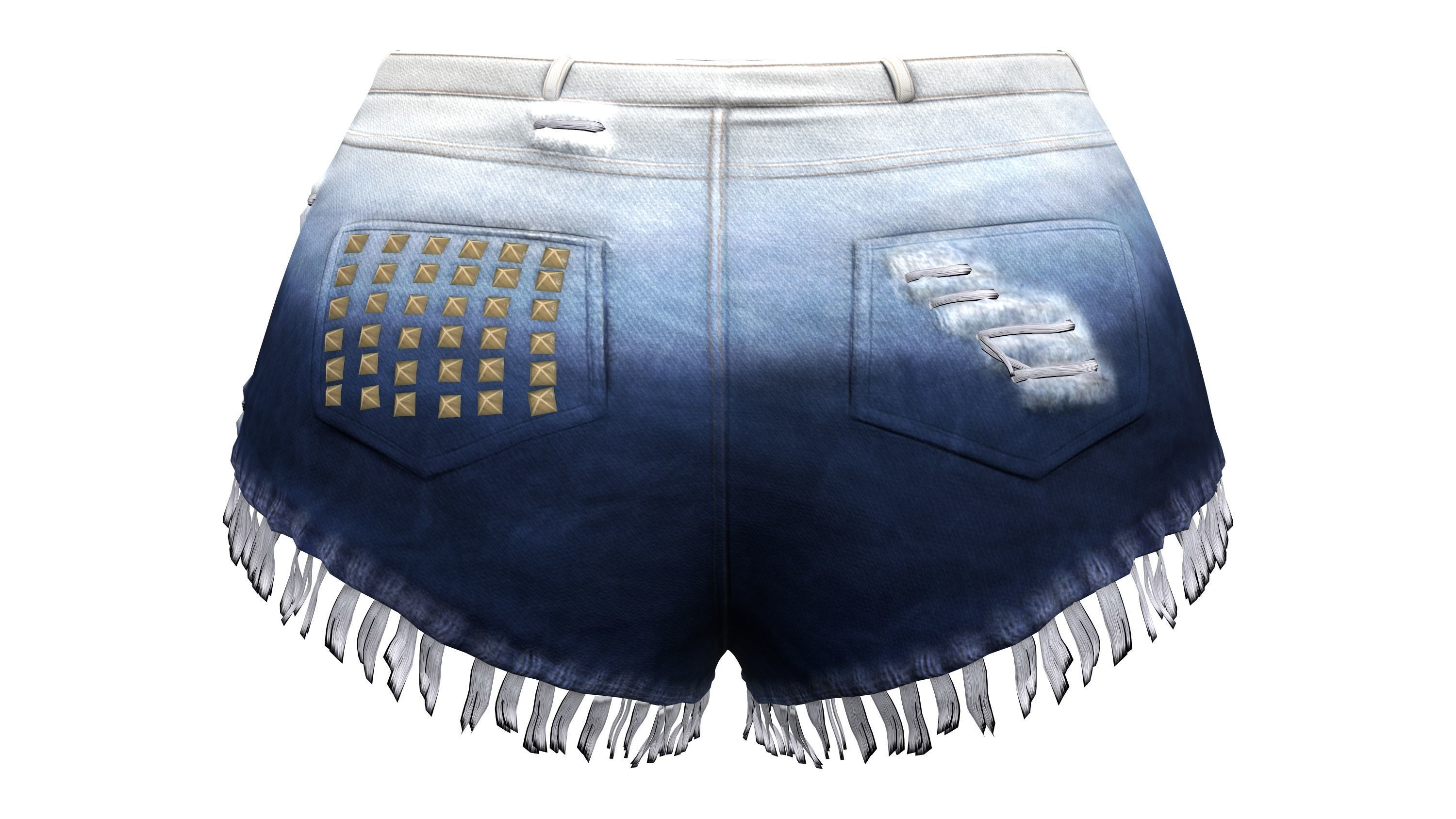 3D model Short Denim Pants With Front And Back Rivets VR / AR / low ...