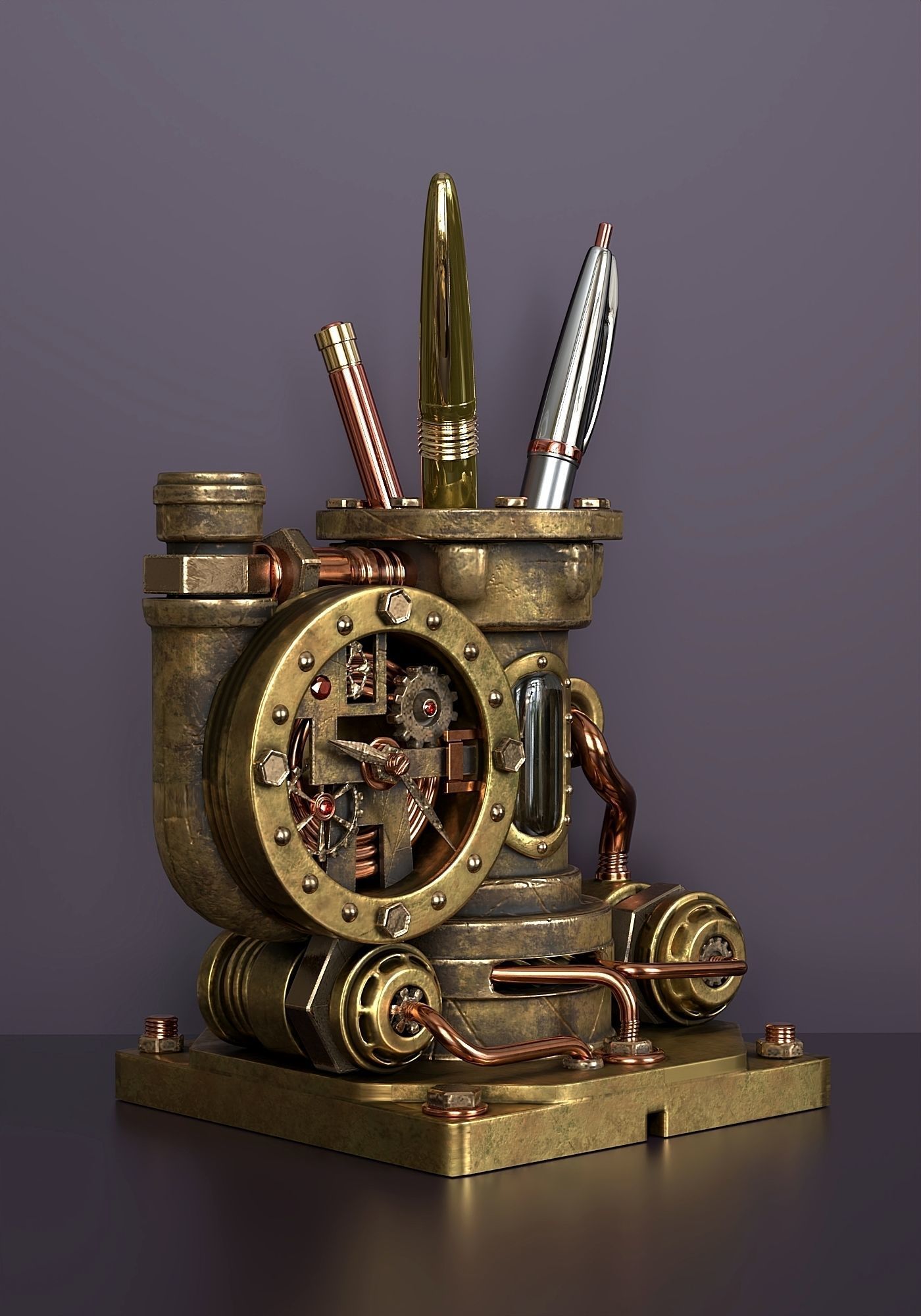 Steampunk desktop pencil holder 3D model | CGTrader