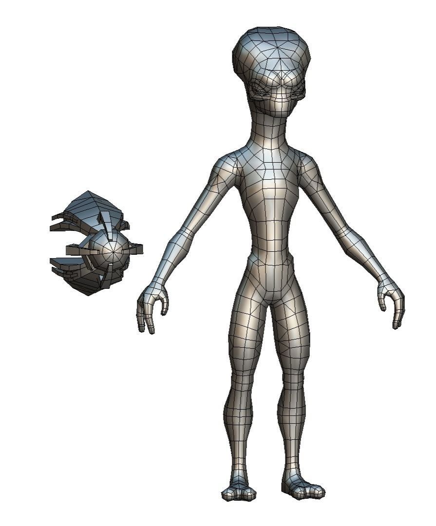 3D model Low Poly Armored Skinny Grey Alien UFO VR / AR / low-poly ...