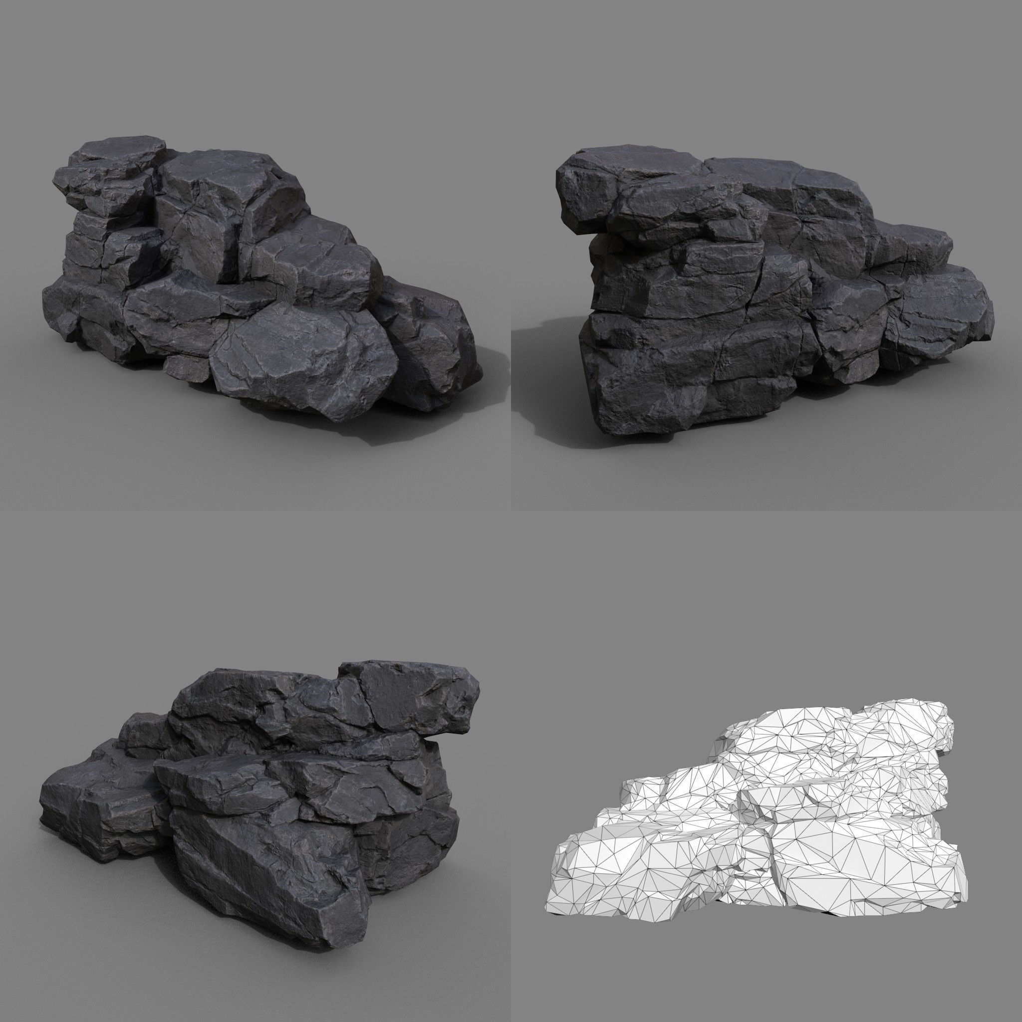 3D model Low Poly Black Rock Formation 221219 - Ultra HD 16K Texture VR ...