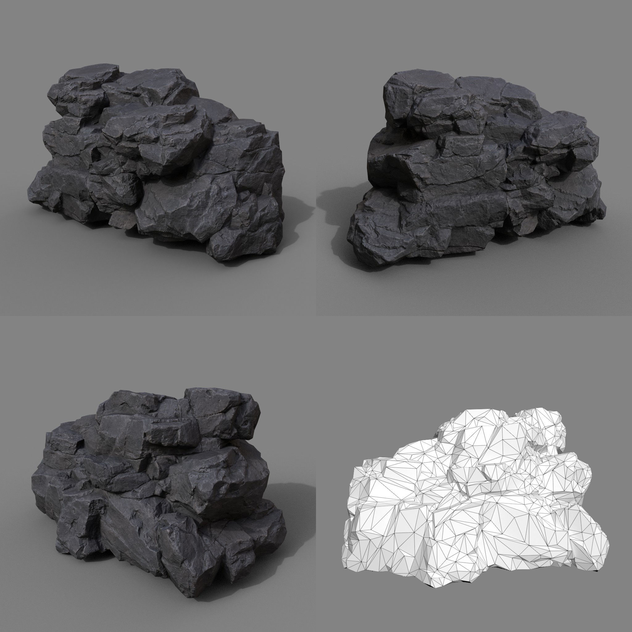 3D model Low Poly Black Rock Formation 221219 - Ultra HD 16K Texture VR ...