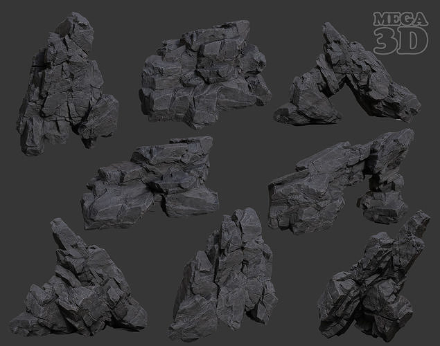 3D model Low Poly Black Rock Formation 221219 - Ultra HD 16K Texture VR / AR / low-poly | CGTrader
