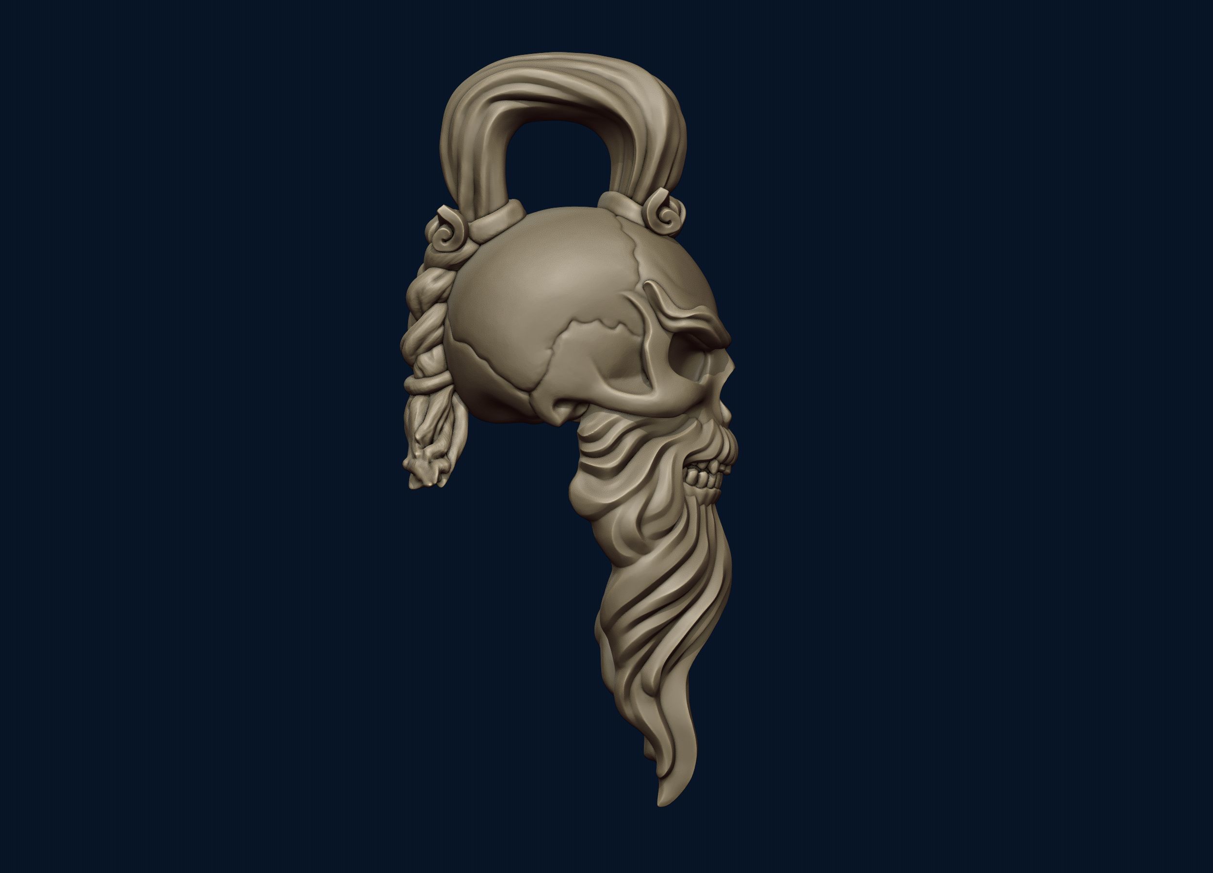 Skull Sensei Beard and Pigtail Pendant 3D model 3D printable | CGTrader