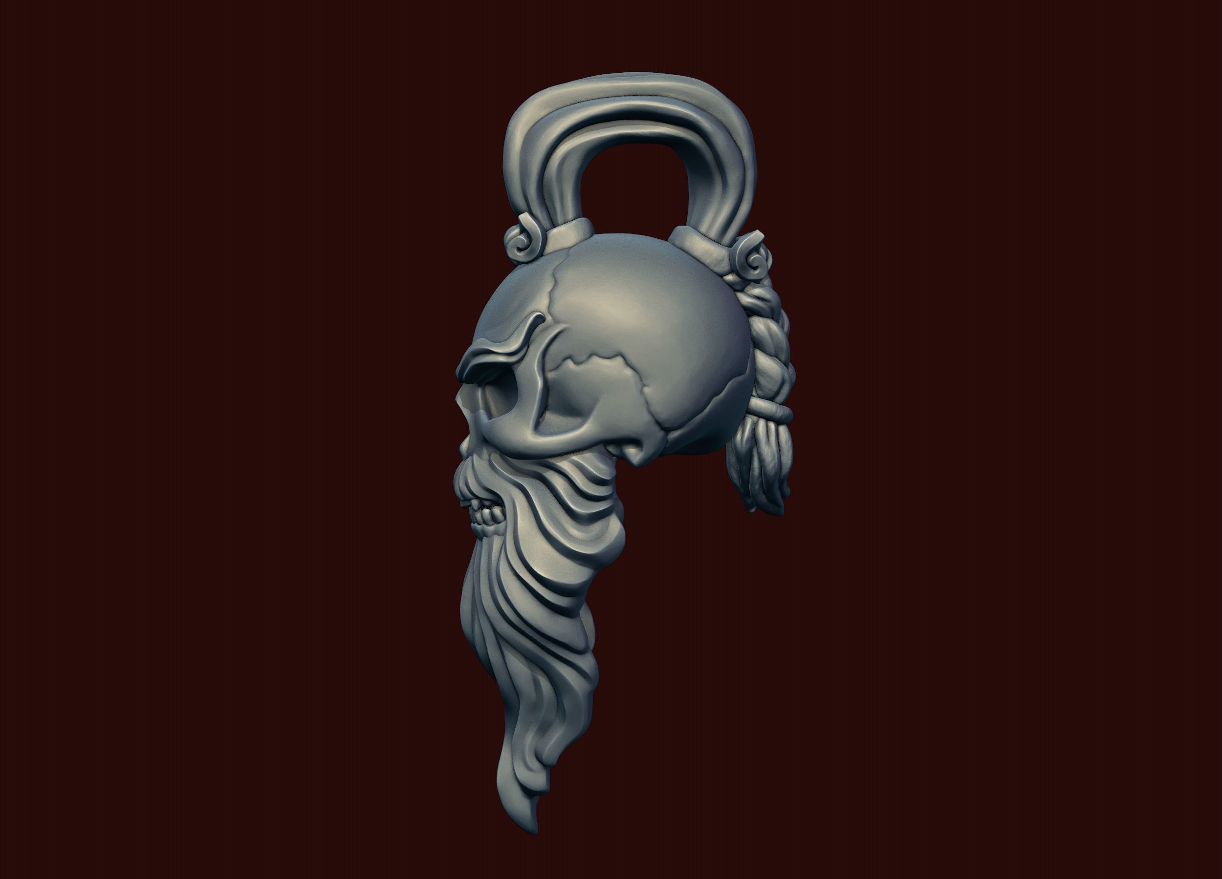 Skull Sensei Beard and Pigtail Pendant 3D model 3D printable | CGTrader