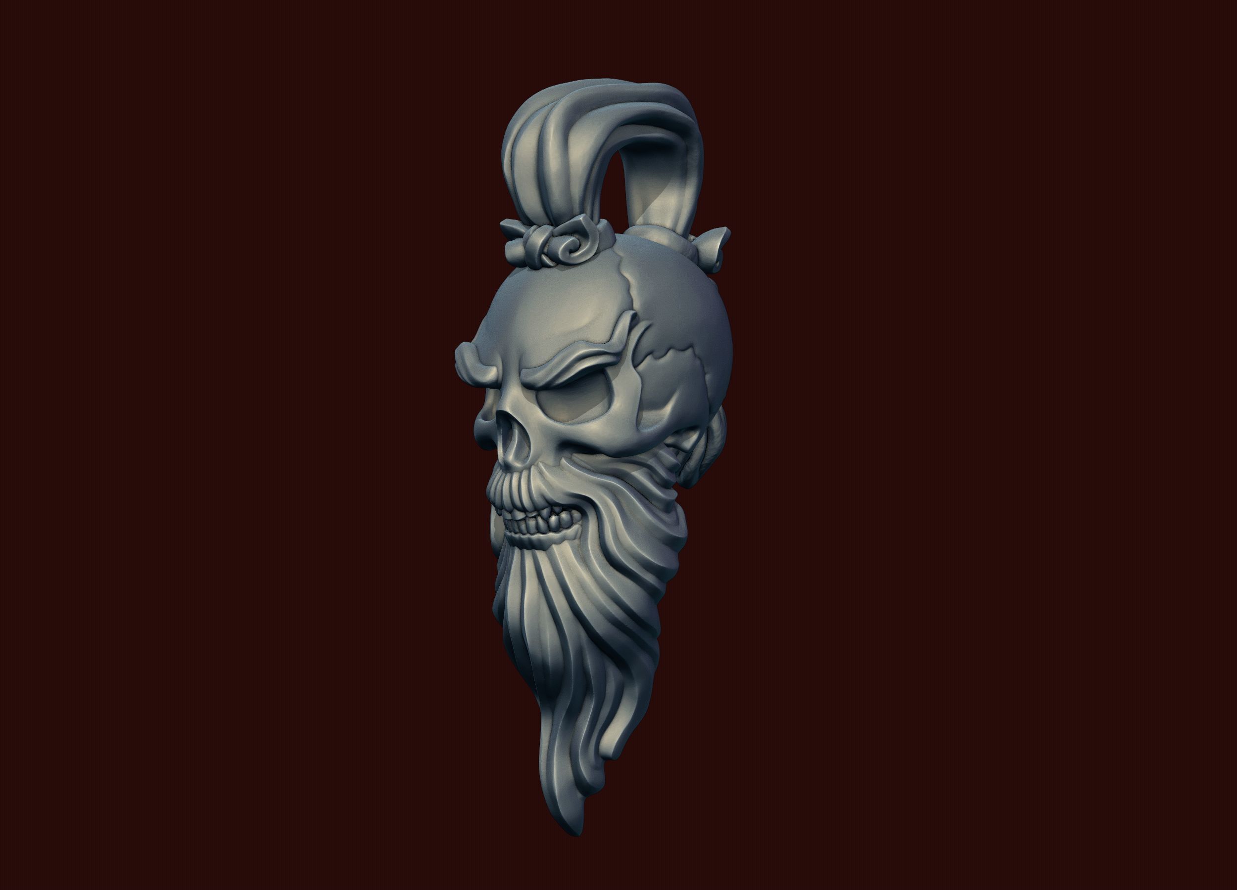 Skull Sensei Beard and Pigtail Pendant 3D model 3D printable | CGTrader