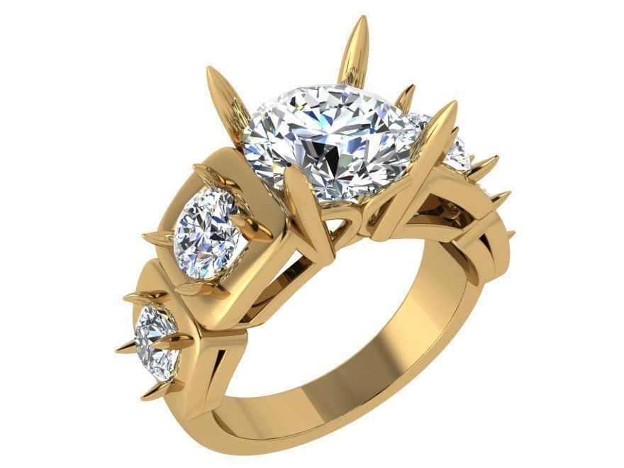 5-Stone diamond sharp ring 3489 3D print model 3D model 3D printable ...