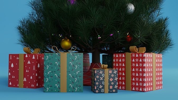 Christmas tree scene with ornaments and presents 3D model | CGTrader