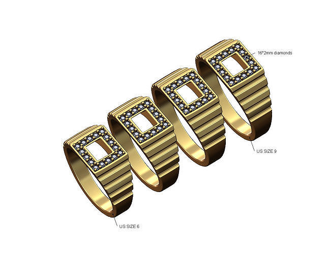 Undulated square diamond open top ring US sizes 6to9 3D model 3D ...