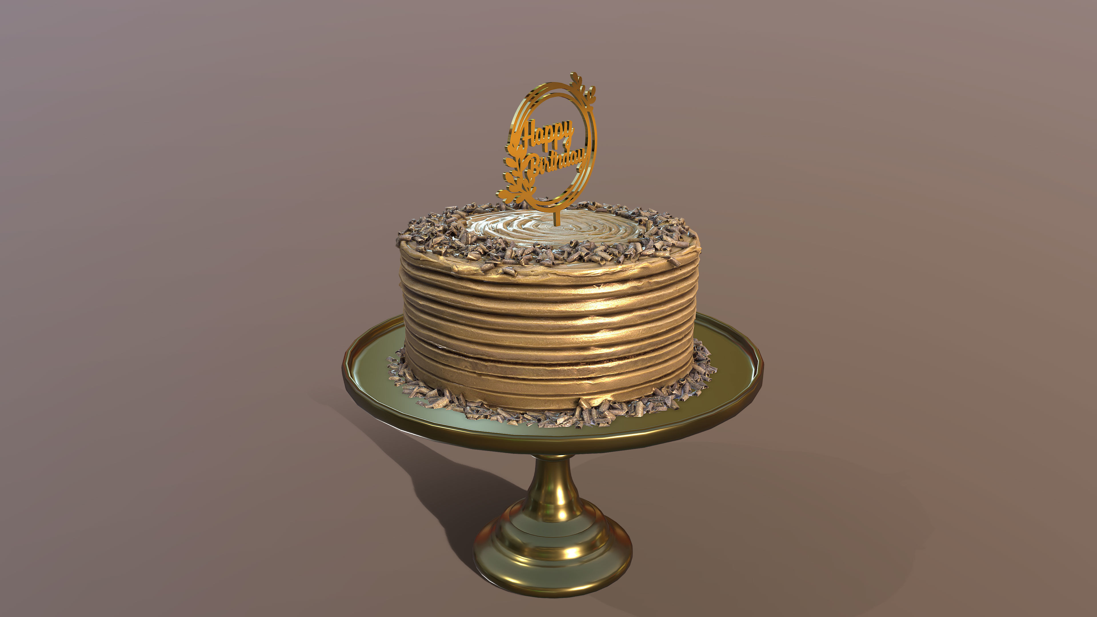 3D model Elegant Golden Birthday Cake VR / AR / low-poly | CGTrader