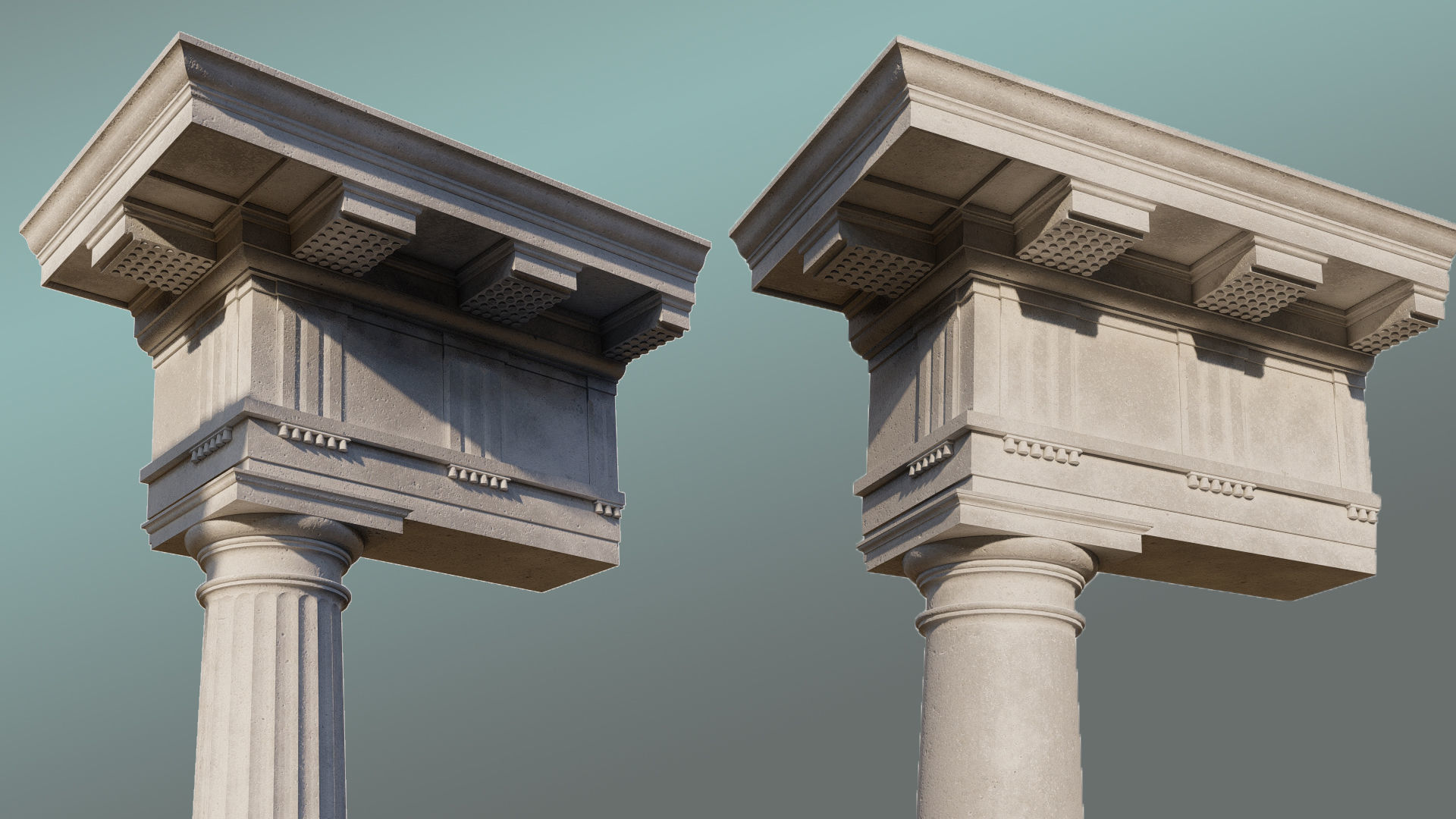 Mutulary Doric two column with pedestal and entablature 3D model | CGTrader
