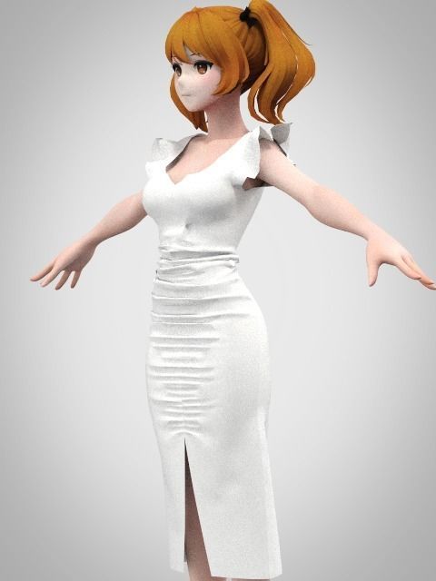 White shearing dress 3D model | CGTrader