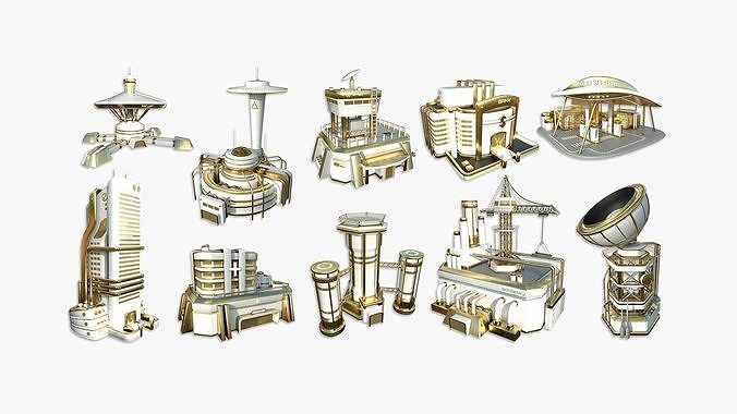 10 Sci Fi Buildings Collection K - Gold - Exterior Design | CGTrader