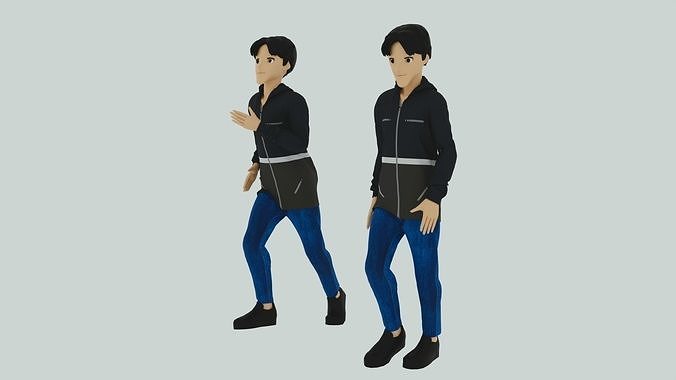 3D model Cartoon Character Walking and Running Animation VR / AR / low ...