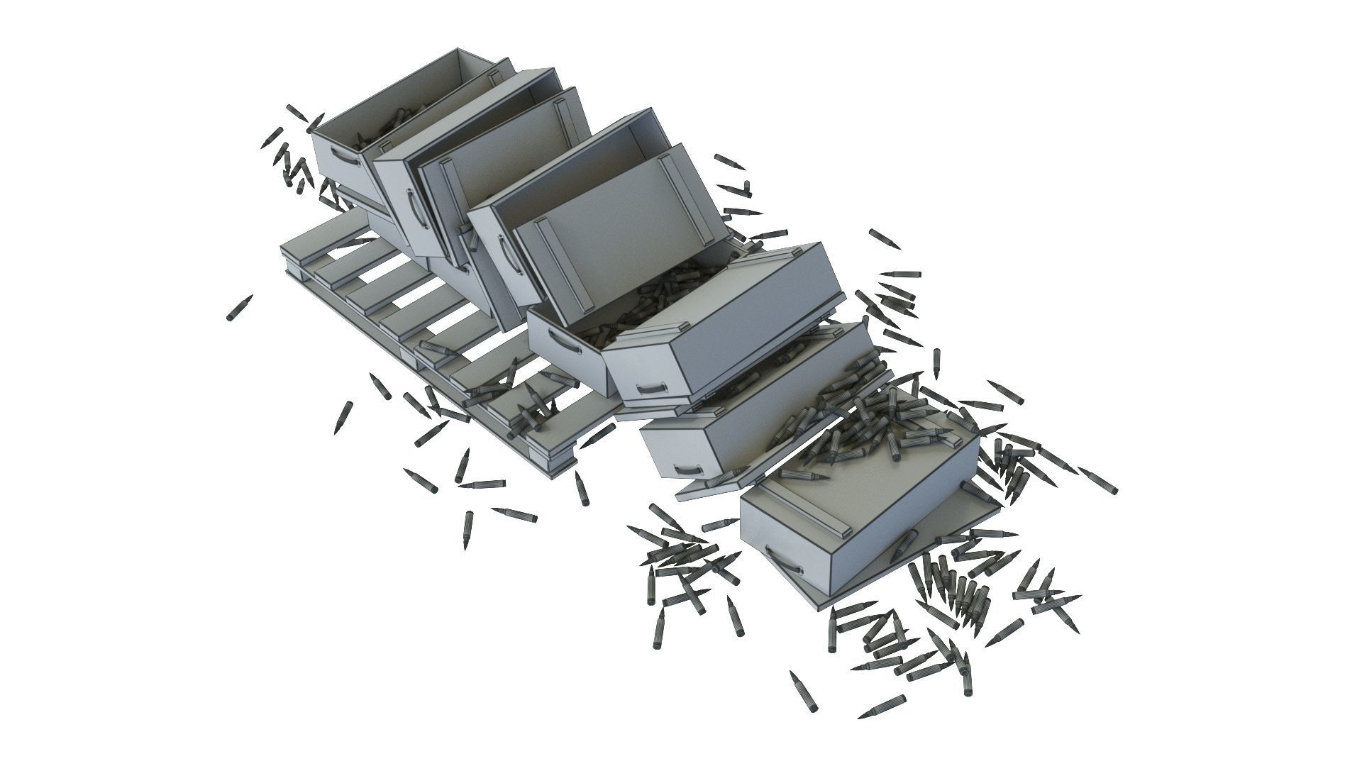 Ammunition Wood Boxes Palet with Bullets in the Floor 3D model | CGTrader