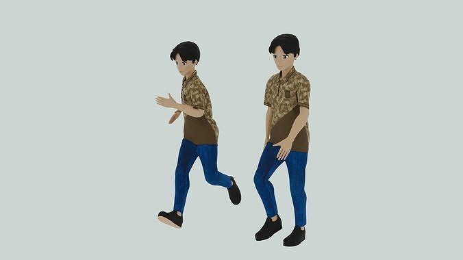 3D model Cartoon Character Walking and Running Animation VR / AR / low ...