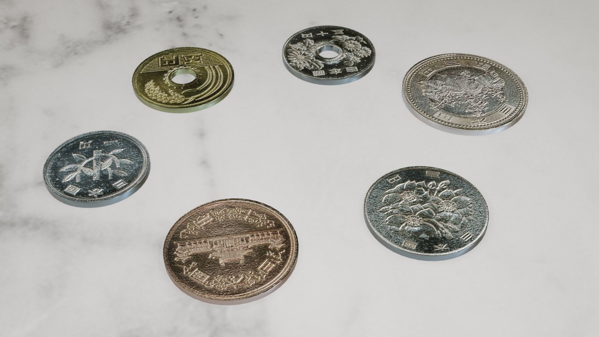 Japanese Yen Coins 3D model | CGTrader