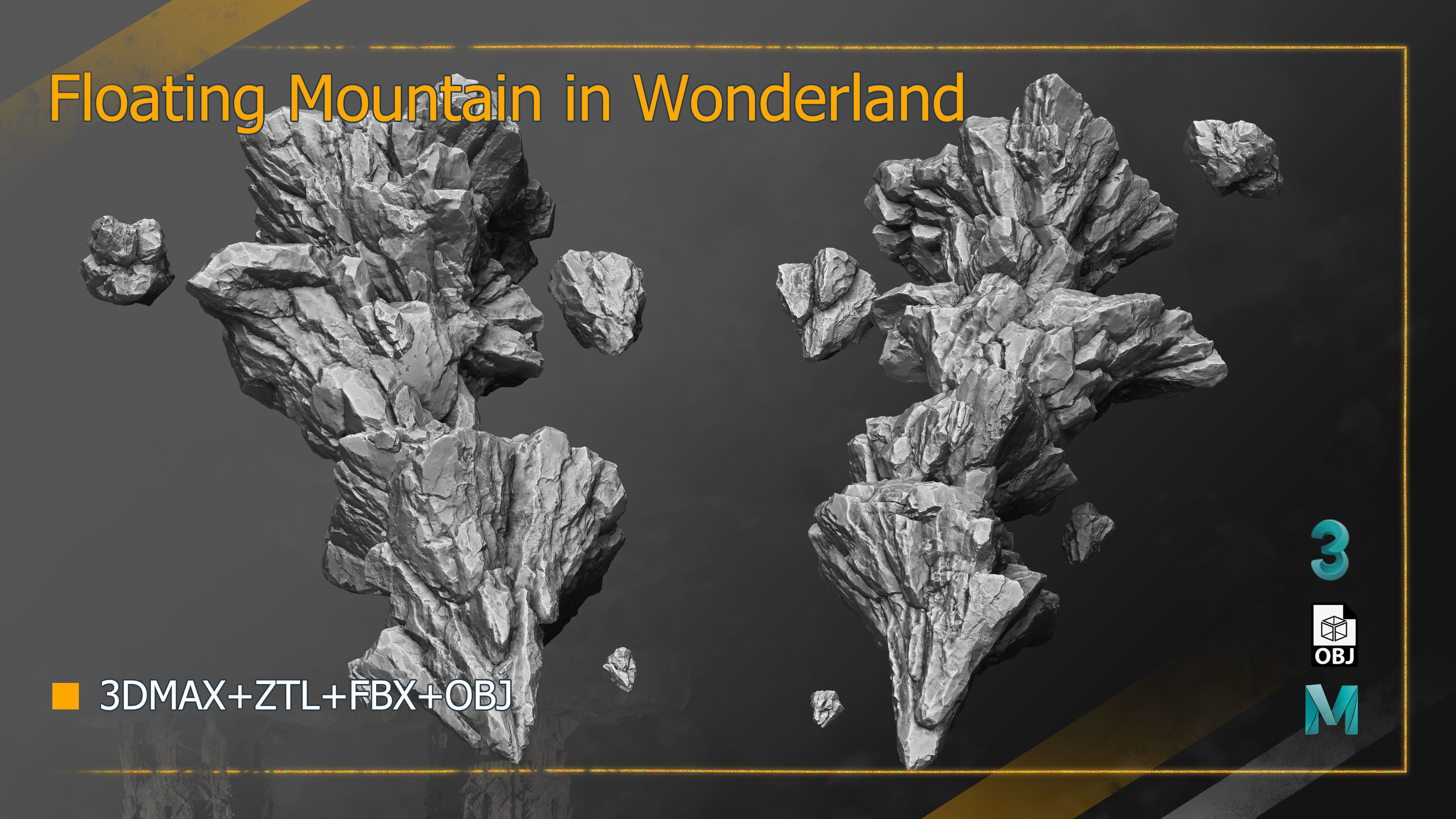 Natural Rocks of Floating Mountain in Wonderland 3D High-Poly 3D model ...