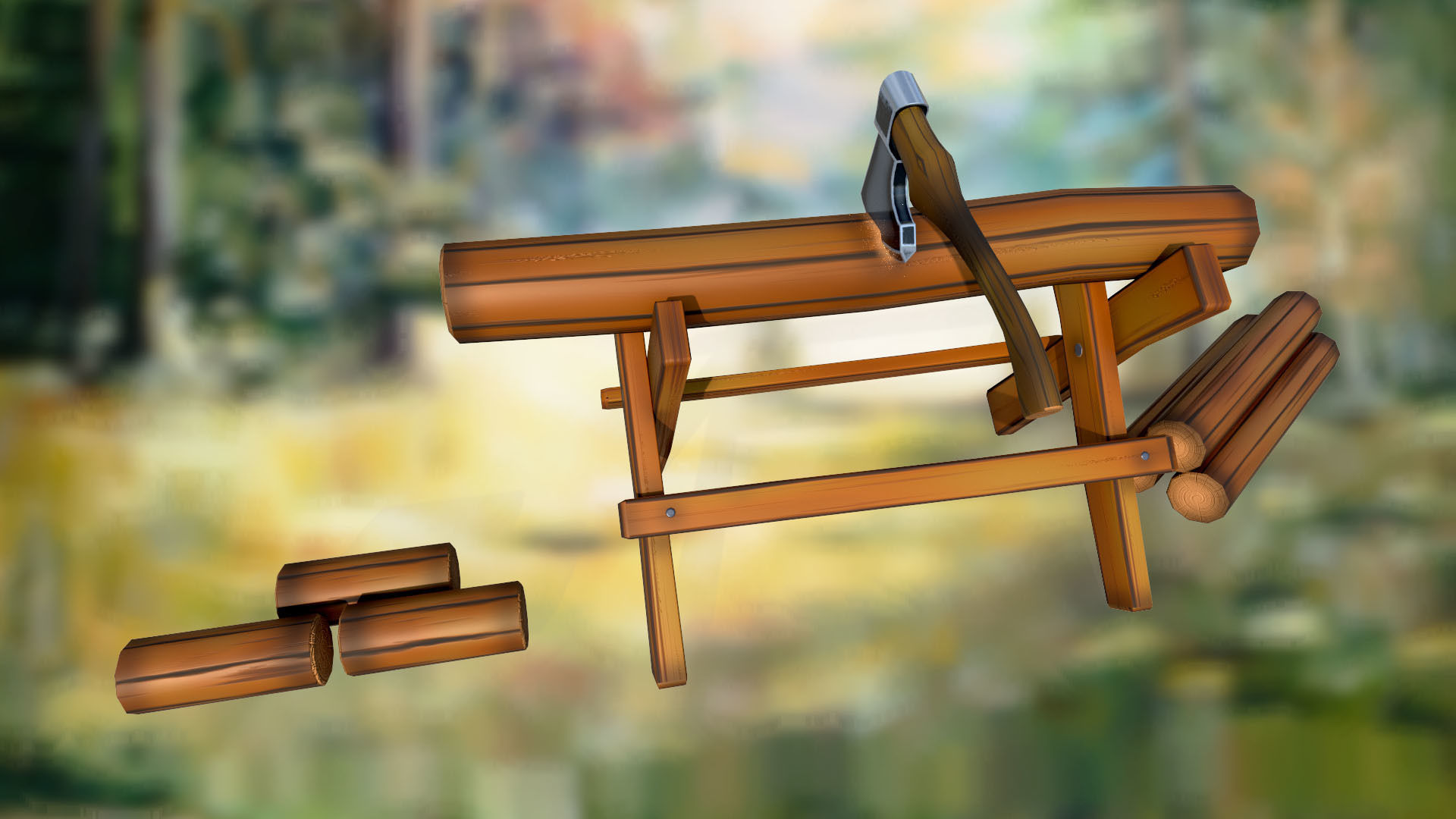 3D Model Collection Stylized sawmill for cutting tree logs PBR low-poly ...