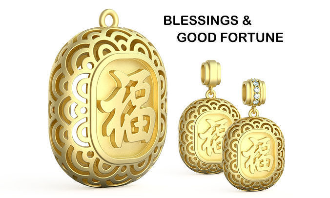 Chinese Character FU - Good Fortune - Pendant - Diamond Bail 3D model ...