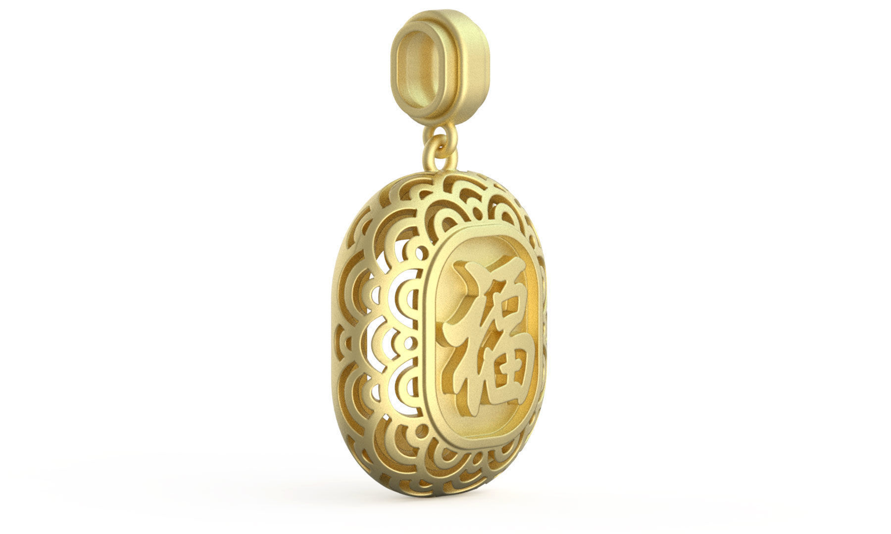 Chinese Character FU - Good Fortune - Pendant - Diamond Bail 3D model ...