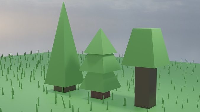 3D model Low Poly Grass and Tree Pack VR / AR / low-poly | CGTrader