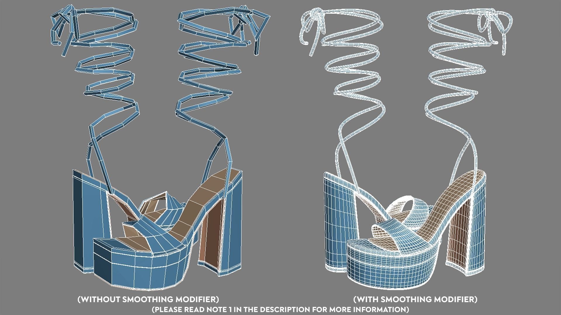 Fancy Lace Up Platform Sandals with Block High Heels 3D model | CGTrader