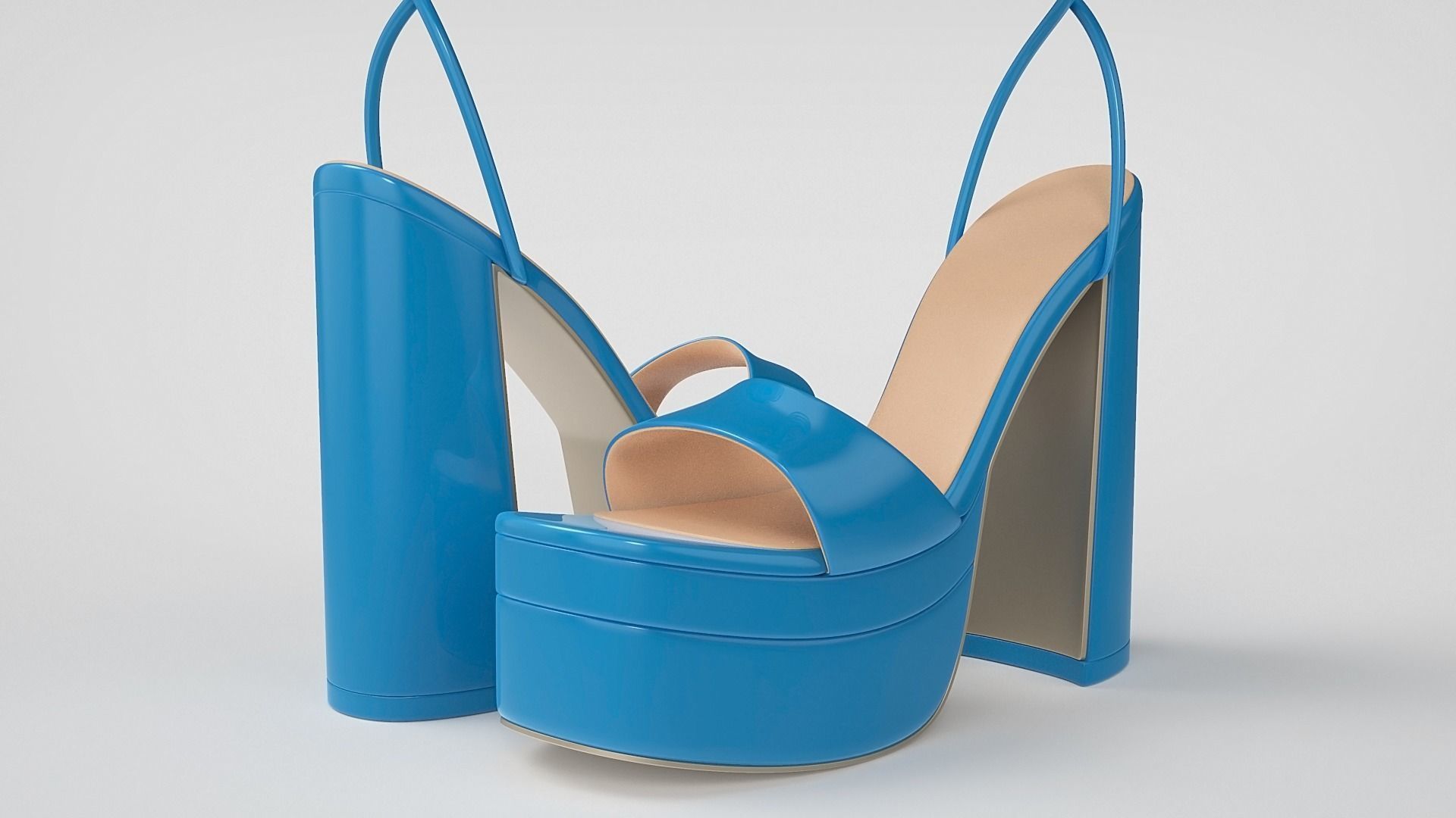 Fancy Lace Up Platform Sandals with Block High Heels 3D model | CGTrader